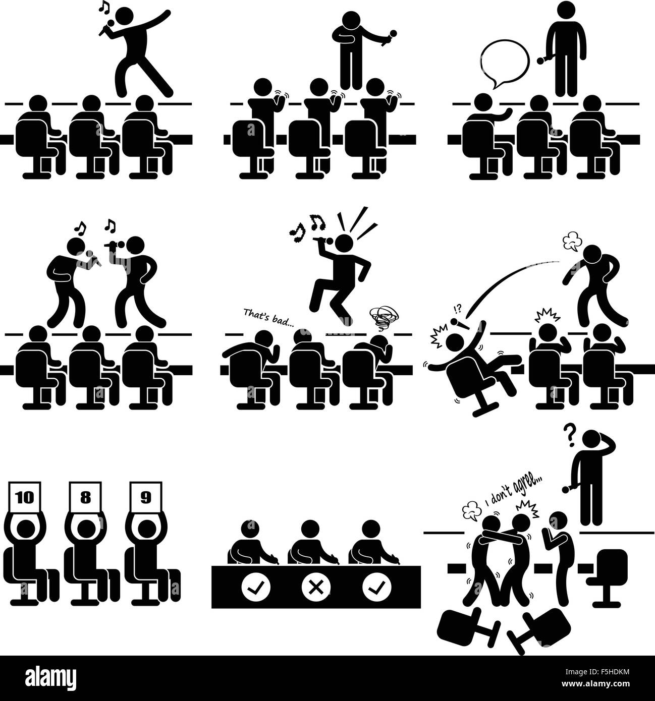 Judges Audition Singing Performance Talent Show Stick Figure Pictogram ...