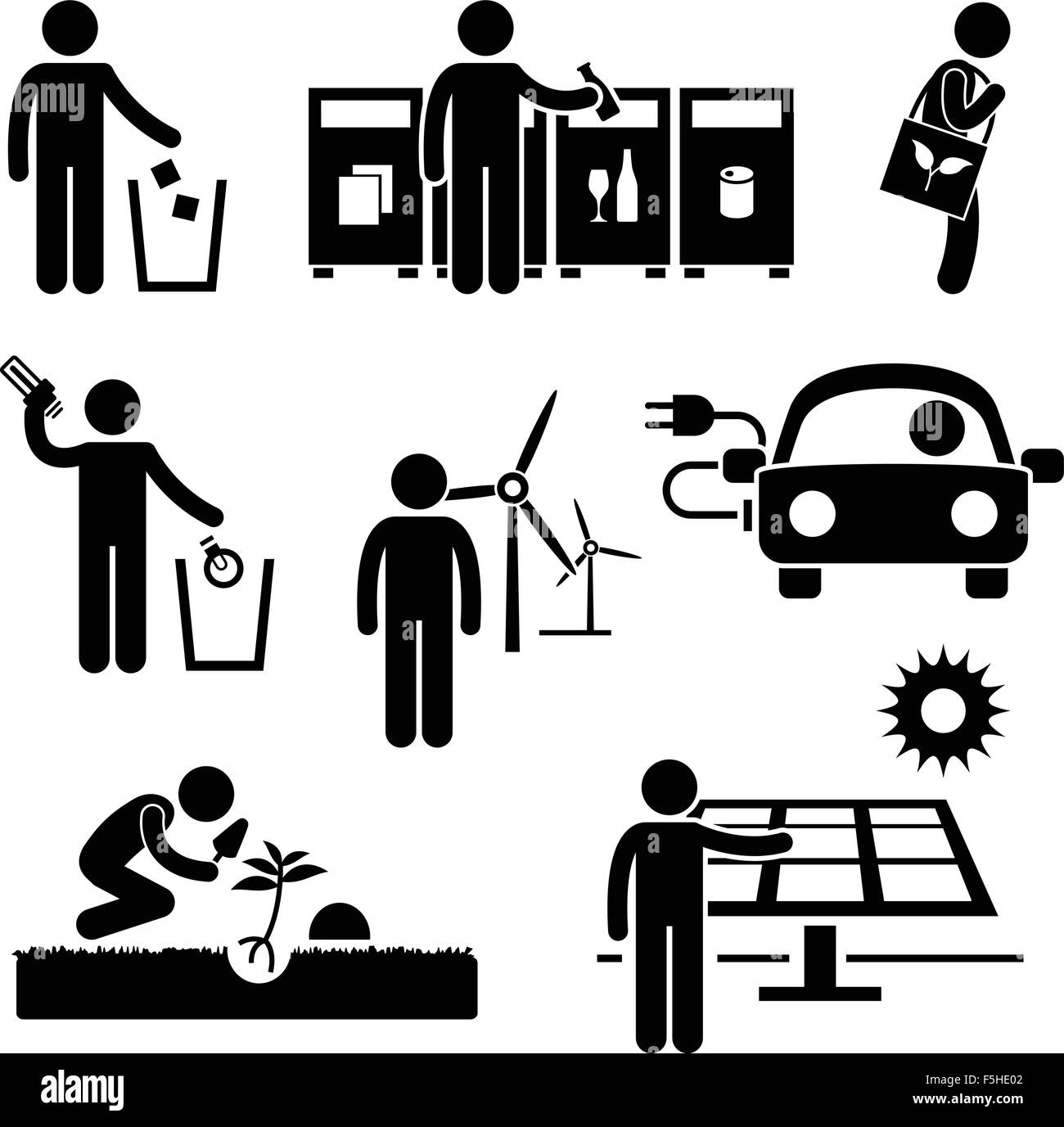 Man Recycle Green Environment Energy Saving Stick Figure Pictogram Icon ...
