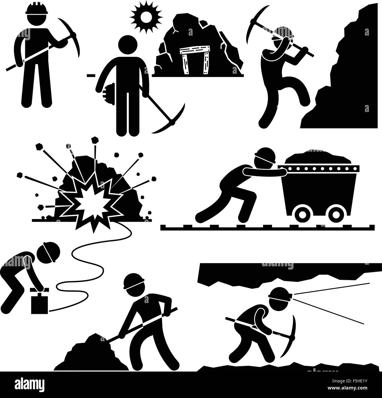 Mining Worker Miner Labor Stick Figure Pictogram Icon Stock Vector ...