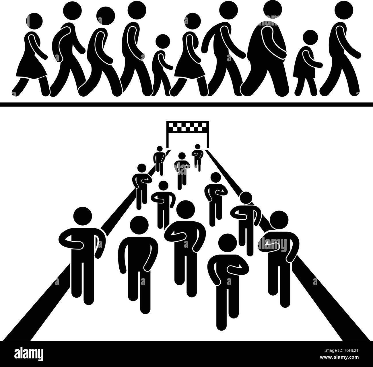 Community Walk and Run Marching Marathon Rally Stick Figure Pictogram ...