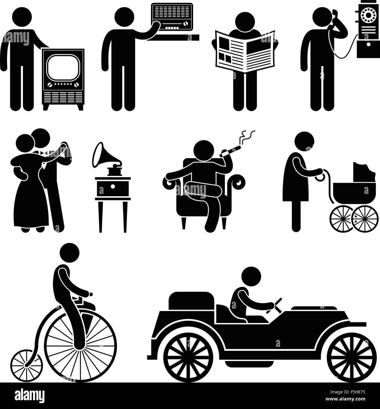 Man Using Retro Vintage Object Stick Figure Pictogram Icon Stock Vector ...