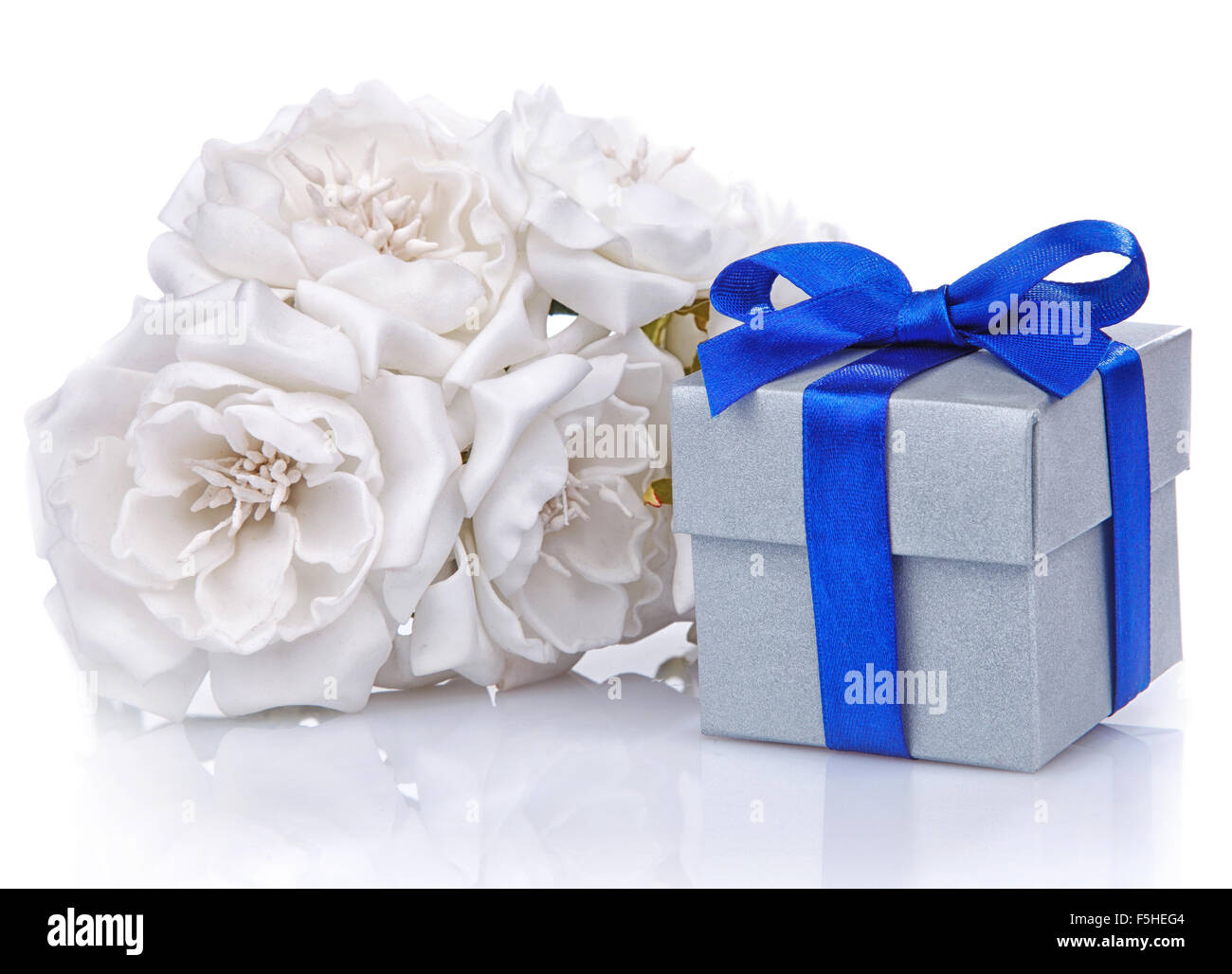 white flowers and gift box Stock Photo - Alamy