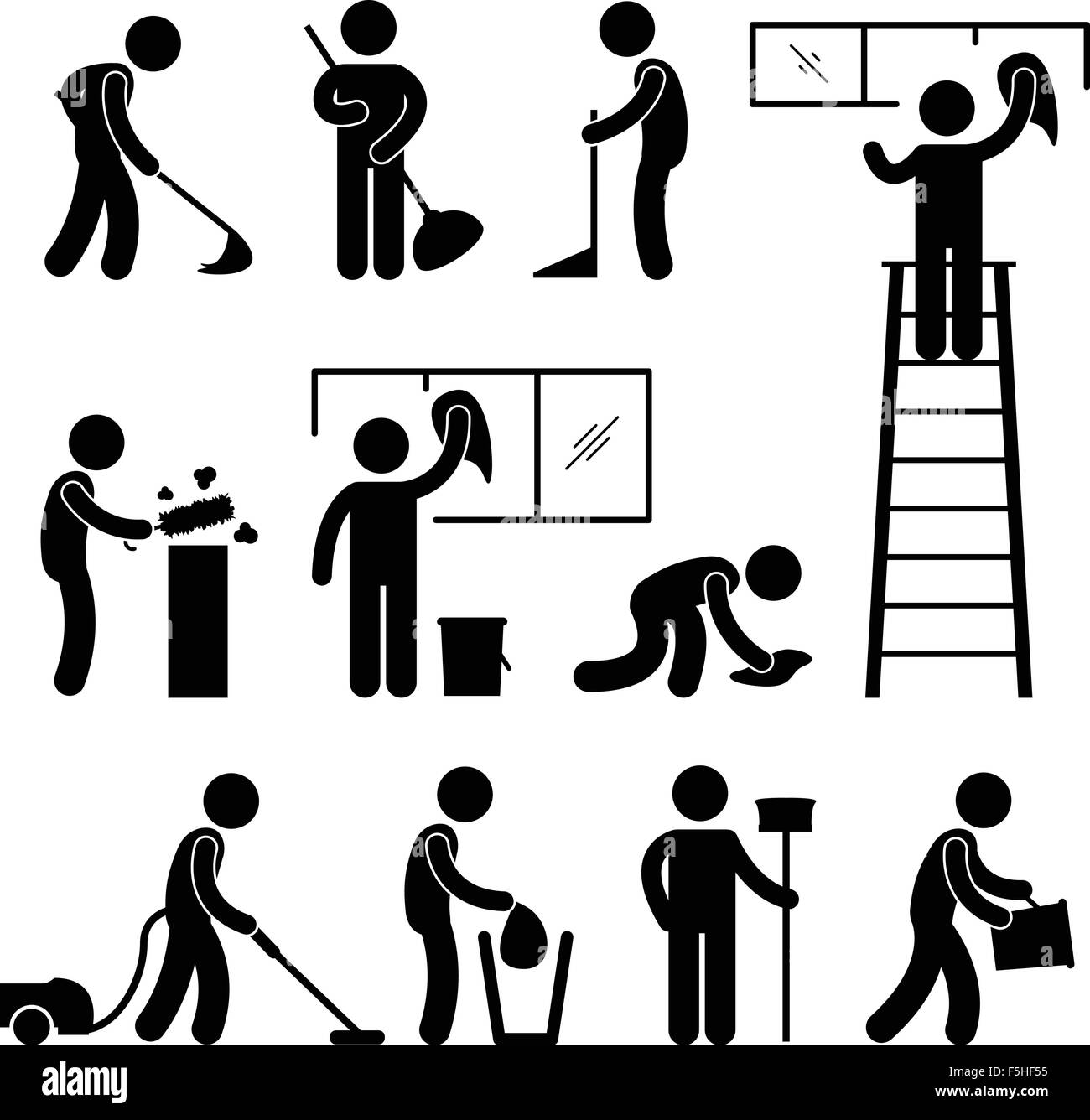 Clean Wash Wipe Vacuum Cleaner Worker Pictogram Sign Stock Vector Image ...