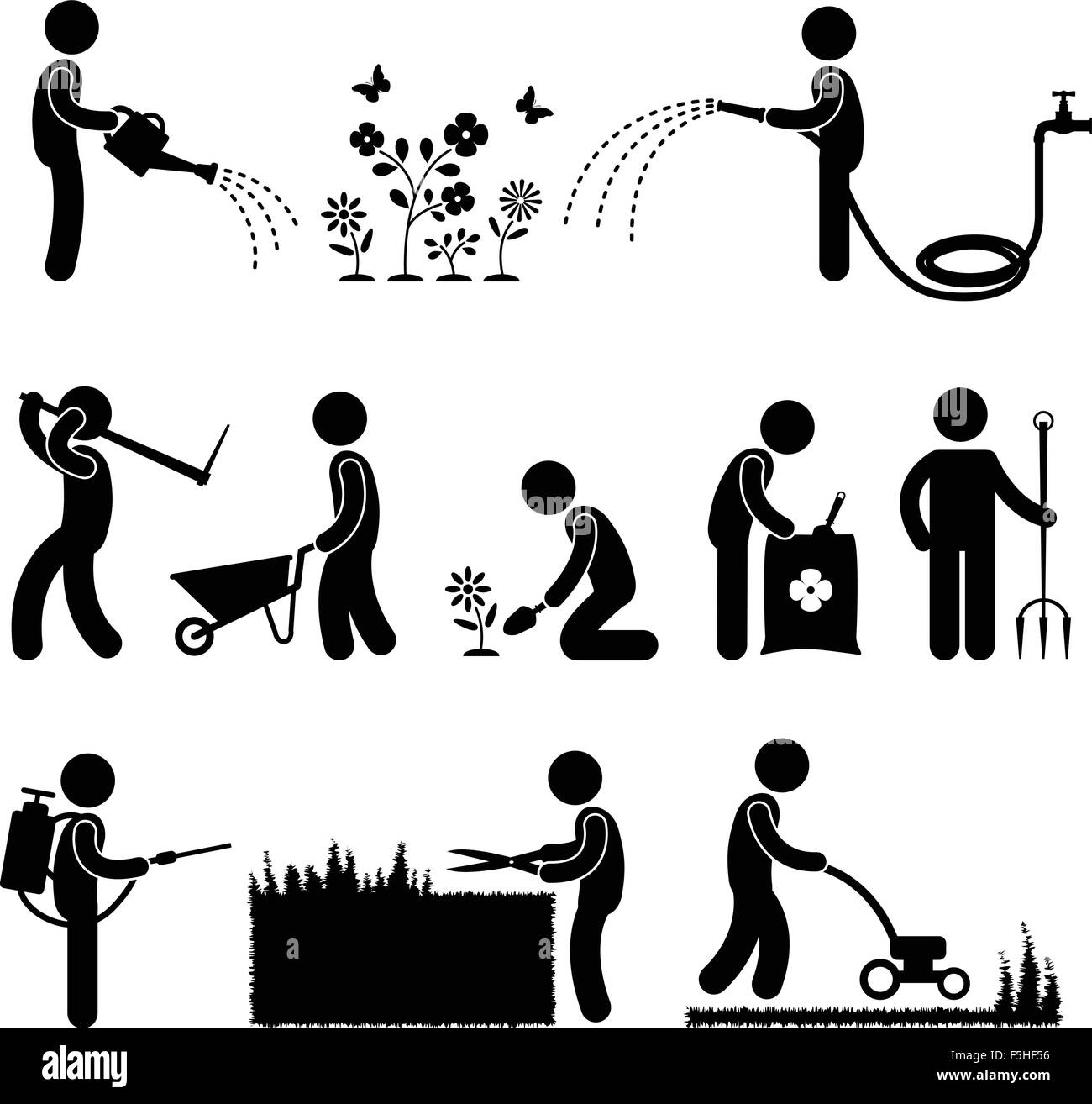 Gardening Work Plant Flower Grass Pictogram Icon Symbol Stock Vector ...