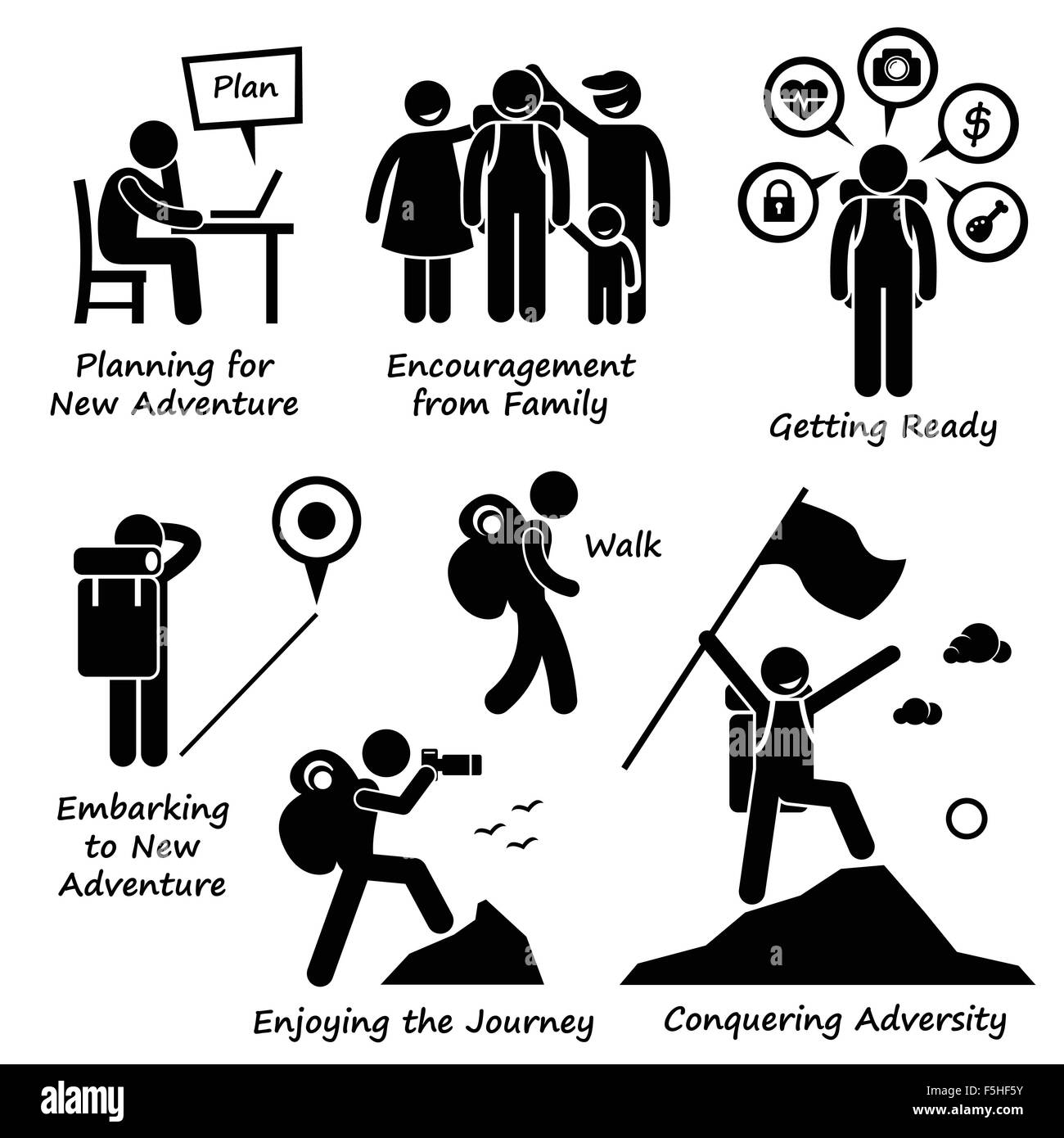 New Adventure and Conquering Adversity Stick Figure Pictogram Icons ...