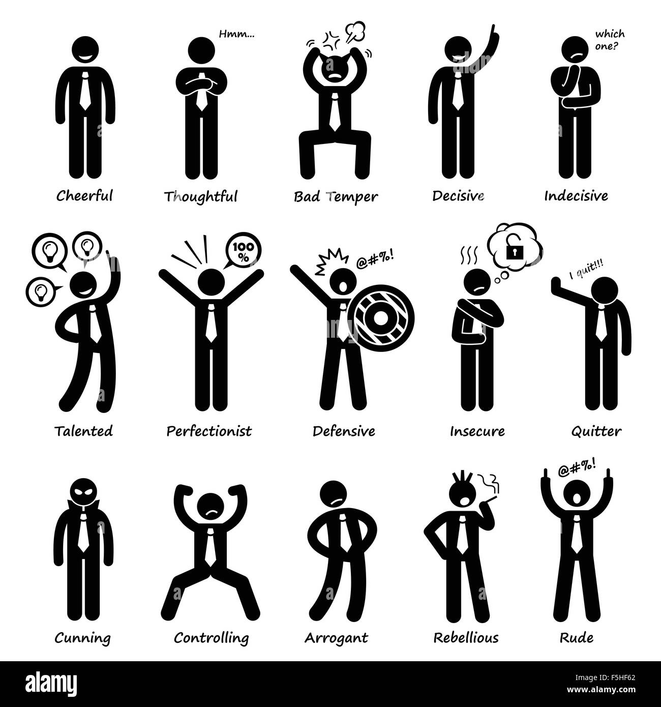 Businessman Attitude Personalities Characters Stick Figure Pictogram ...