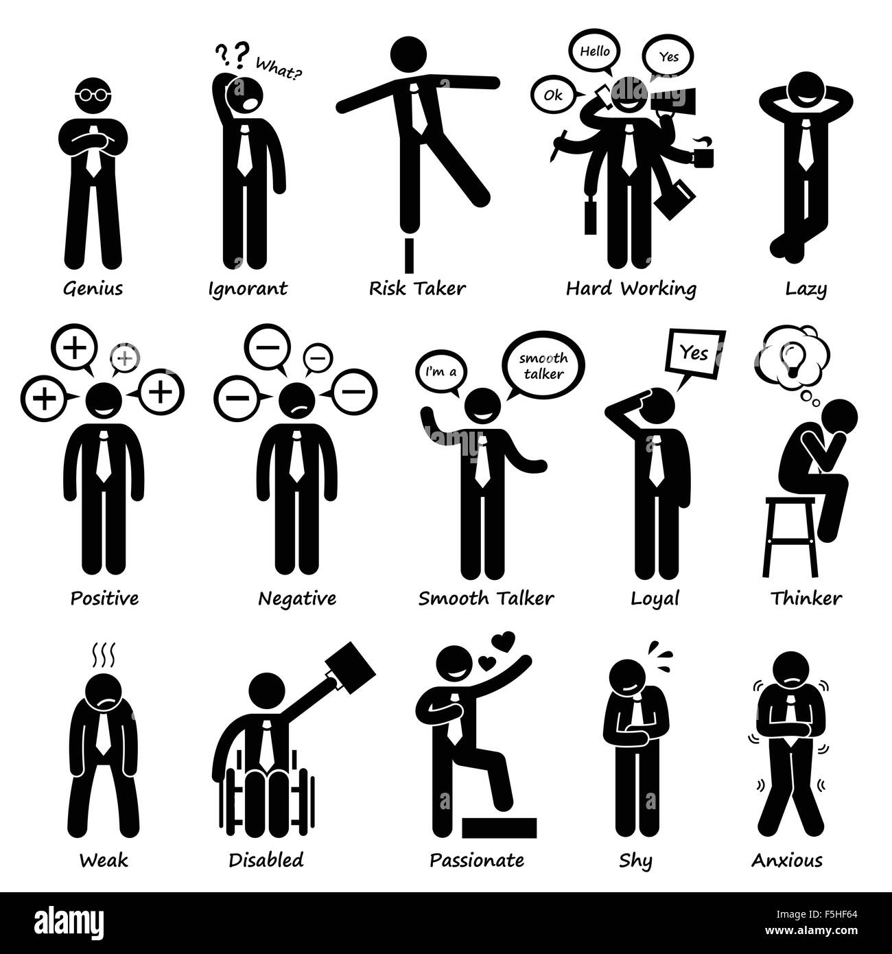Businessman Attitude Personalities Characters Stick Figure Pictogram ...