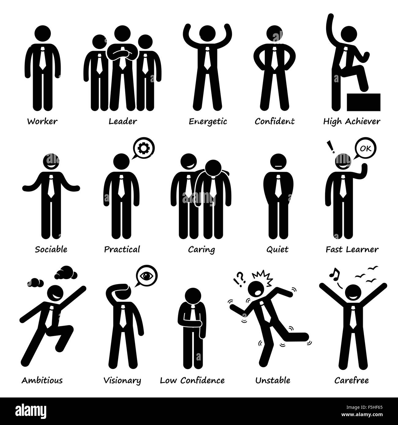 Businessman Attitude Personalities Characters Stick Figure Pictogram ...