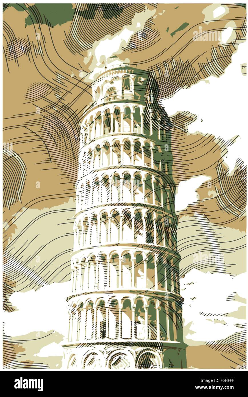 Famous pisan tower rendered with engraving effects Stock Vector Image ...