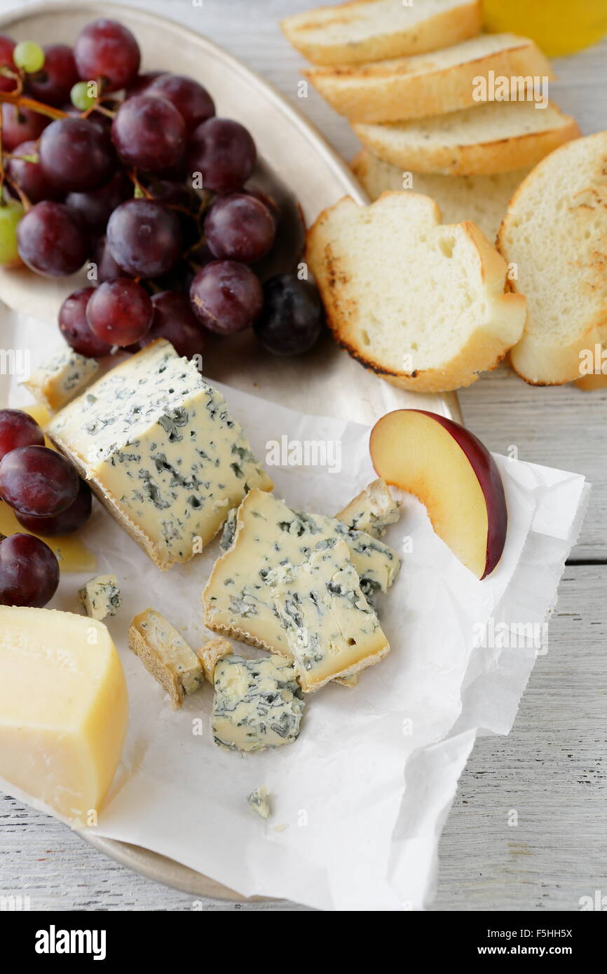 roquefort cheese with bread, food close-up Stock Photo - Alamy