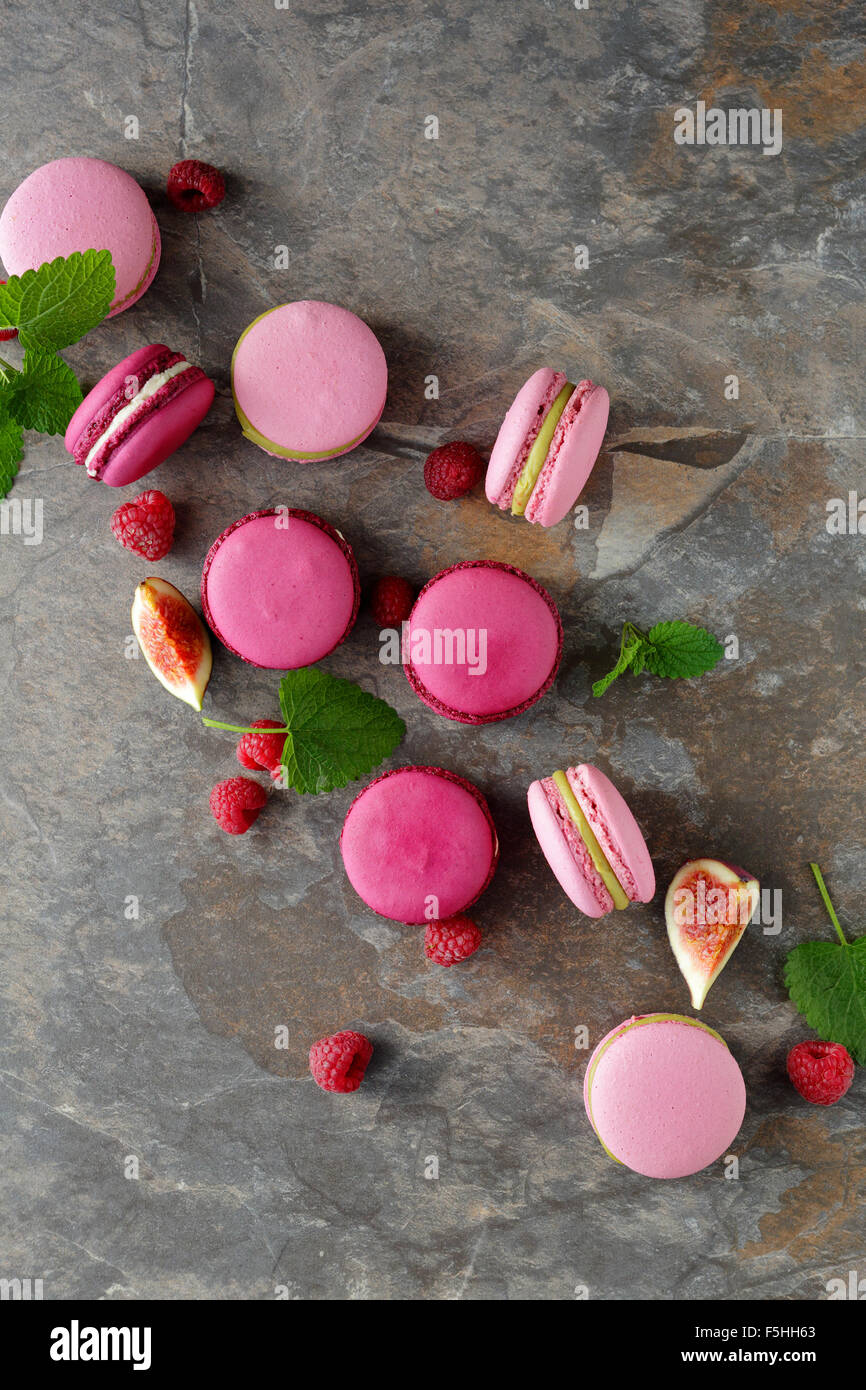 french berry macaroons, food top Stock Photo - Alamy