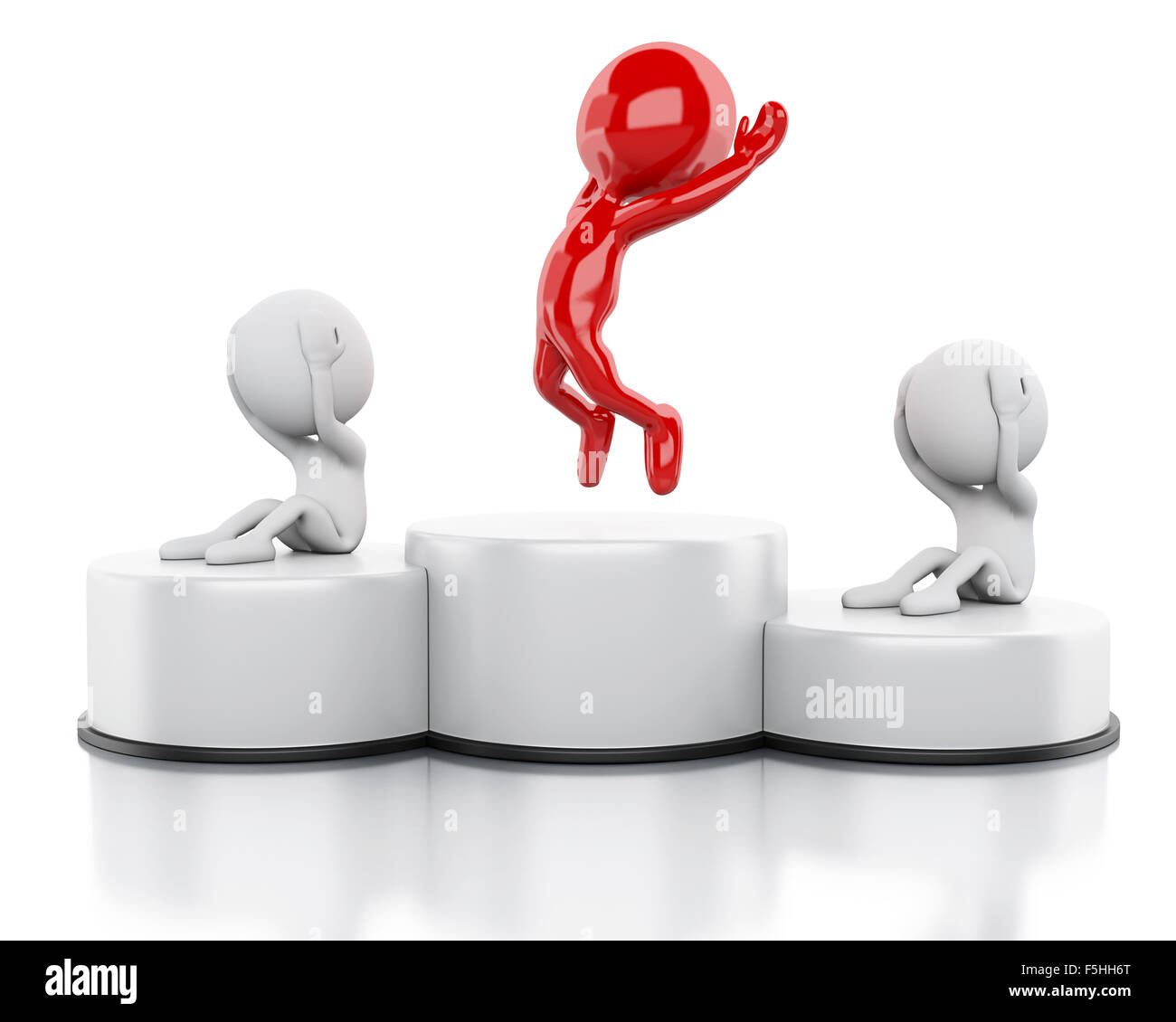 3d illustration. Red people winner on sports podium for the first place ...