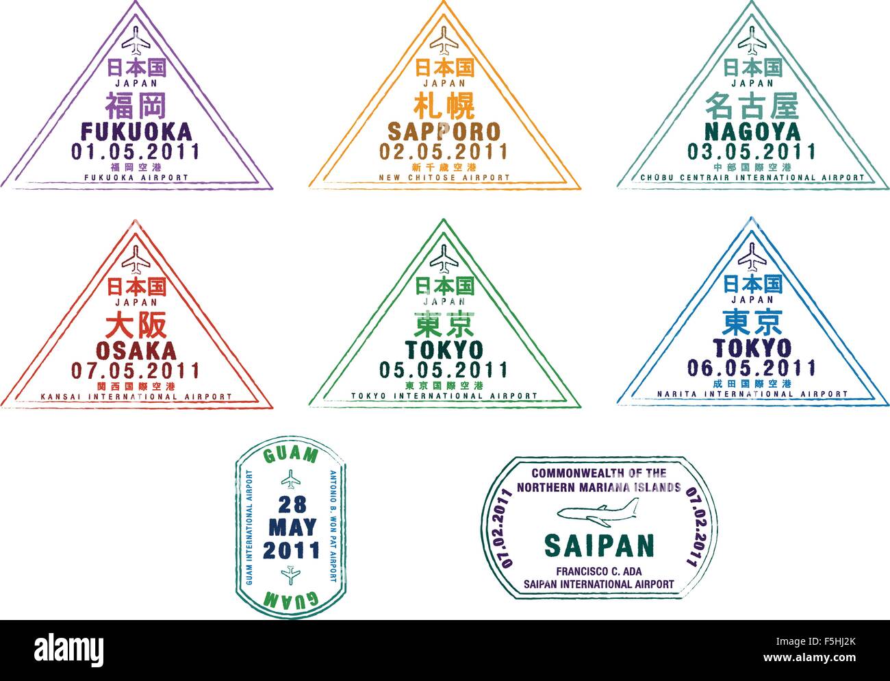 Passport stamps from Japan, Guam and Saipan Stock Vector Image & Art ...