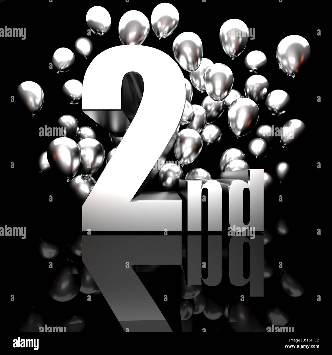 2nd silver trophy 3d image on black Stock Photo - Alamy