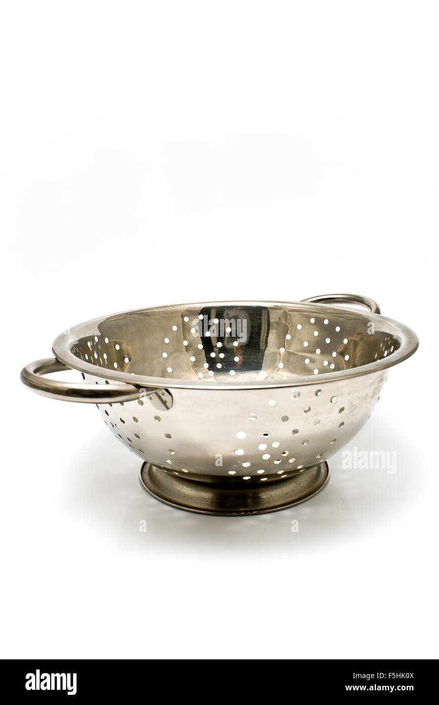 Chrome strainer on a white background Stock Photo - Alamy