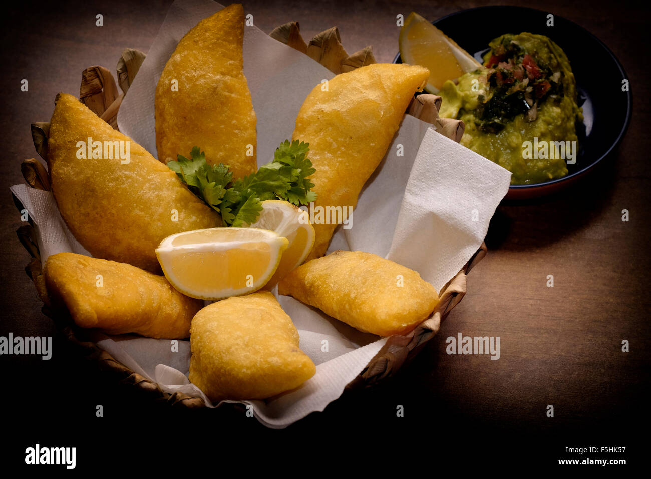 Traditional Latin-American-style stuffed pastry baked Empanadas served ...