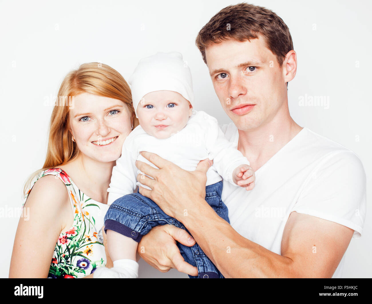 young cute family, mother father son isolated on white Stock Photo - Alamy