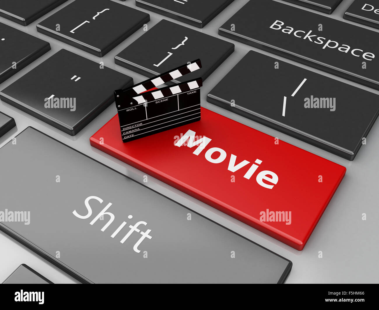 3d illustration. Cinema clapper board on computer keyboard ...