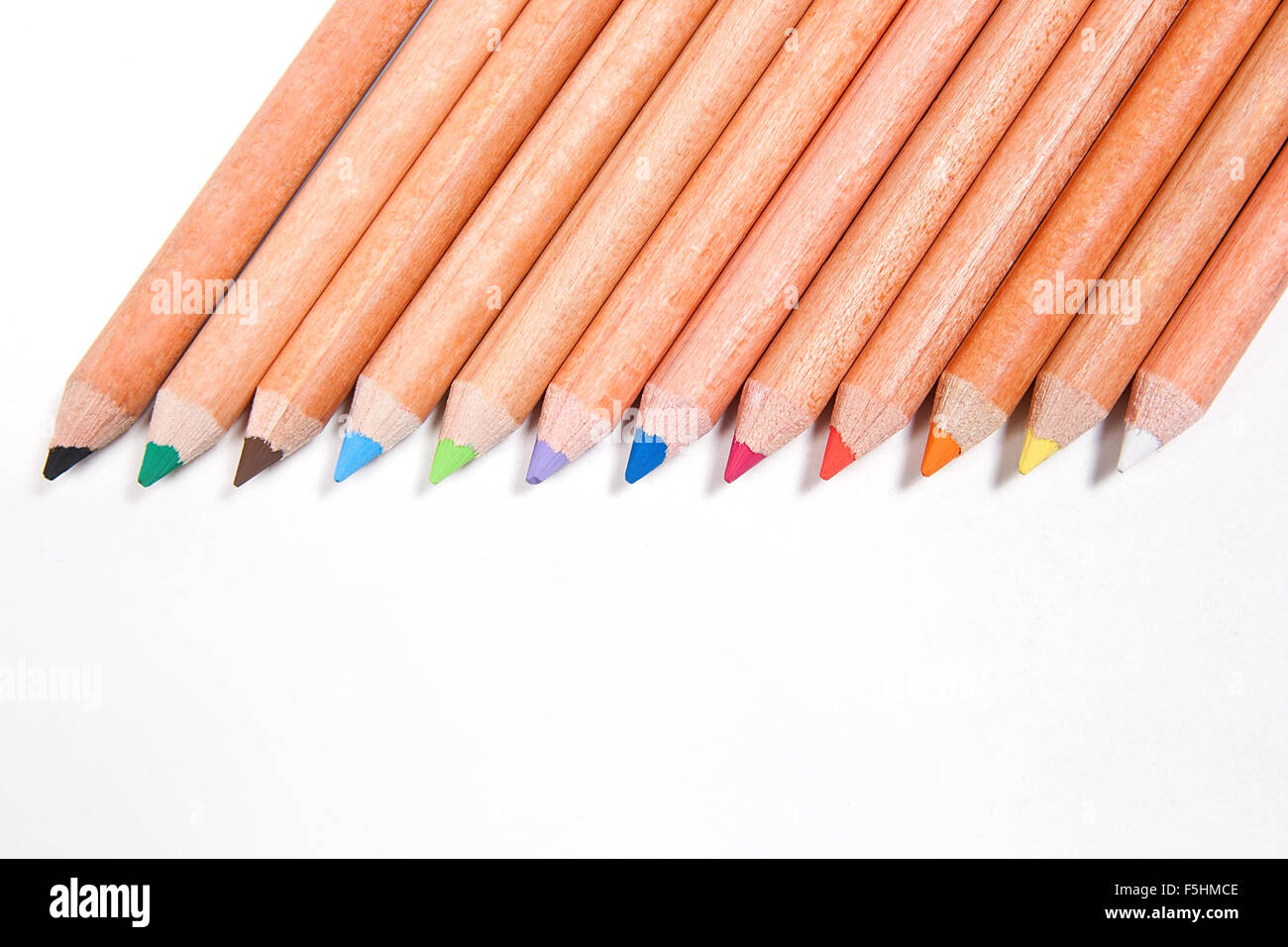View of different color pencils isolated on the white background ...