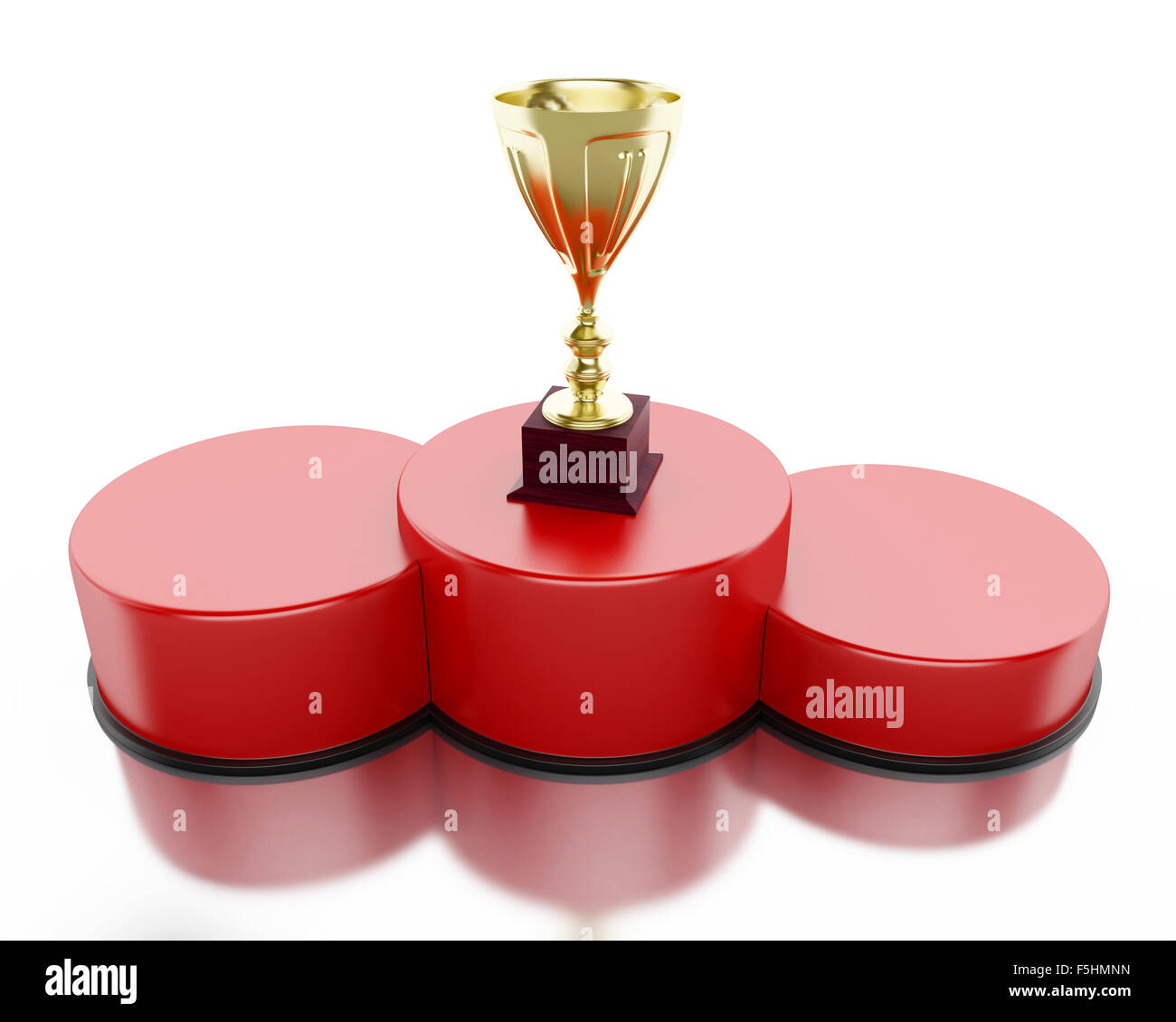 3d illustration. Golden trophy cup on podium. Success concept. Isolated ...
