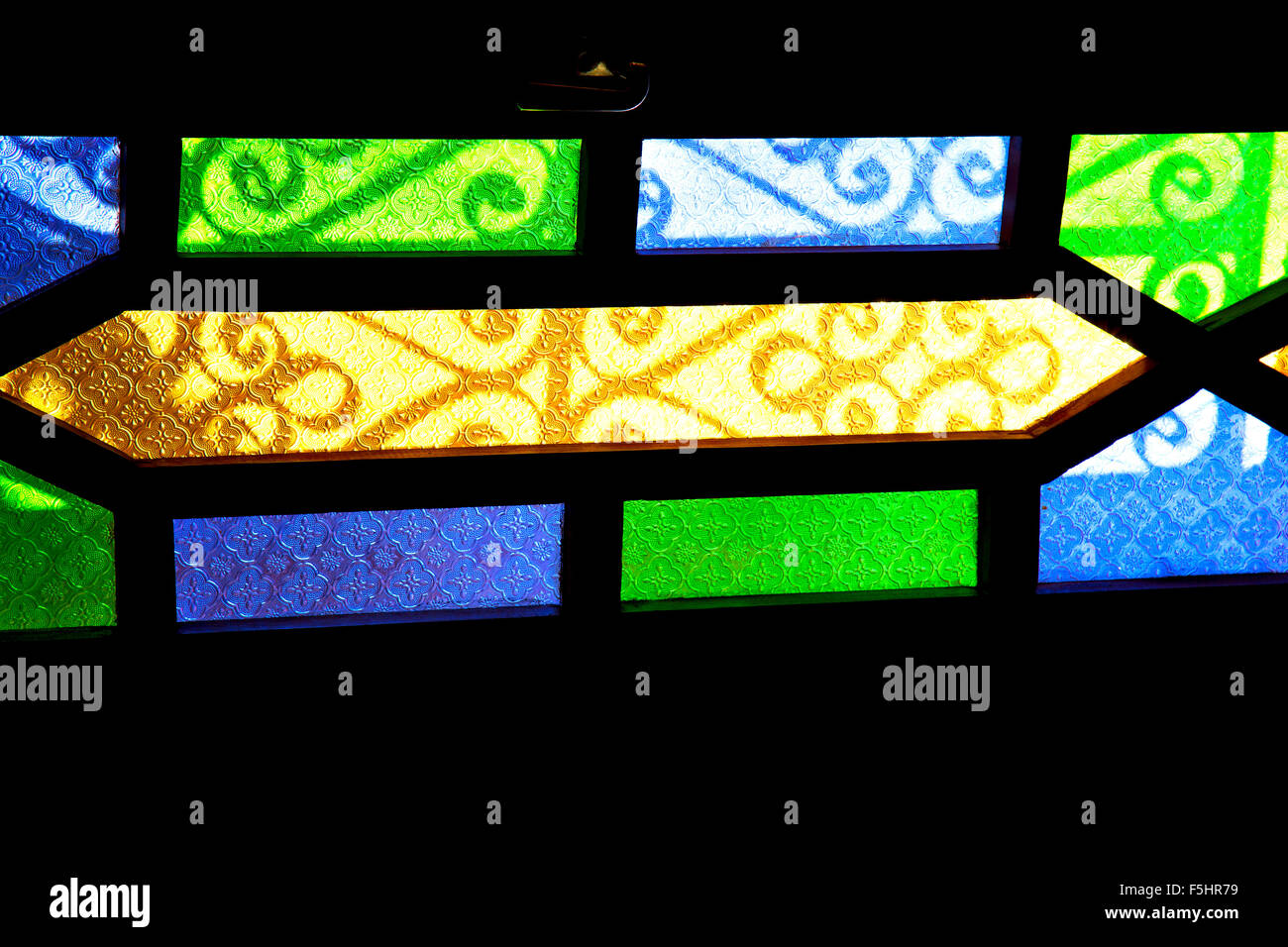 colorated glass and sun in morocco africa window and light Stock Photo ...