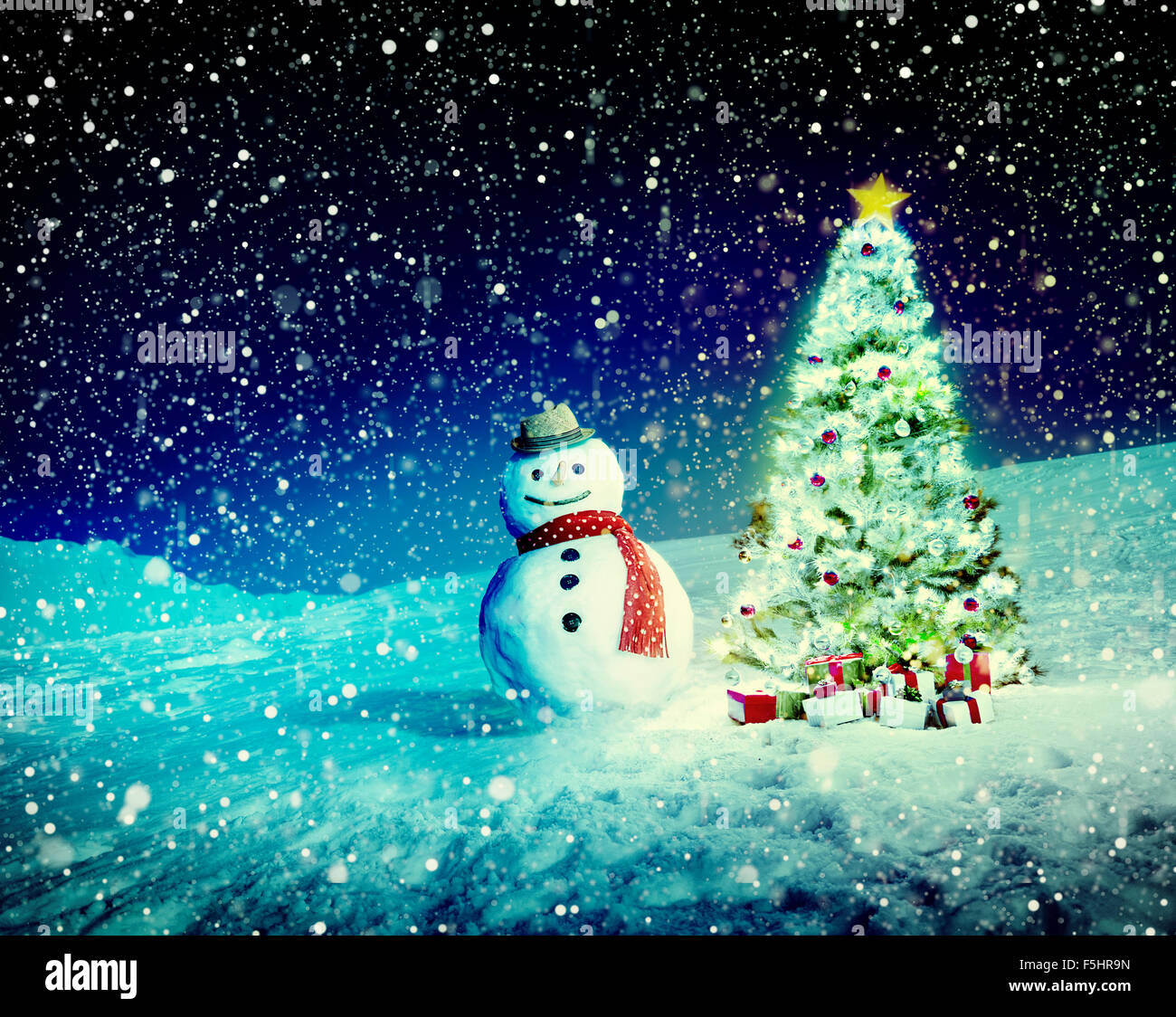 Christmas Tree Snowman Outdoor Concept Stock Photo - Alamy