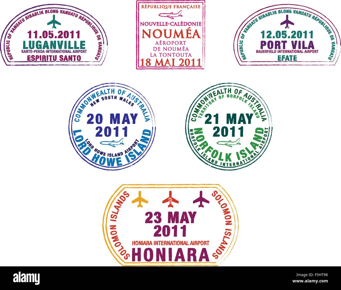 Passport stamps from the western Pacific Island countries in vector ...
