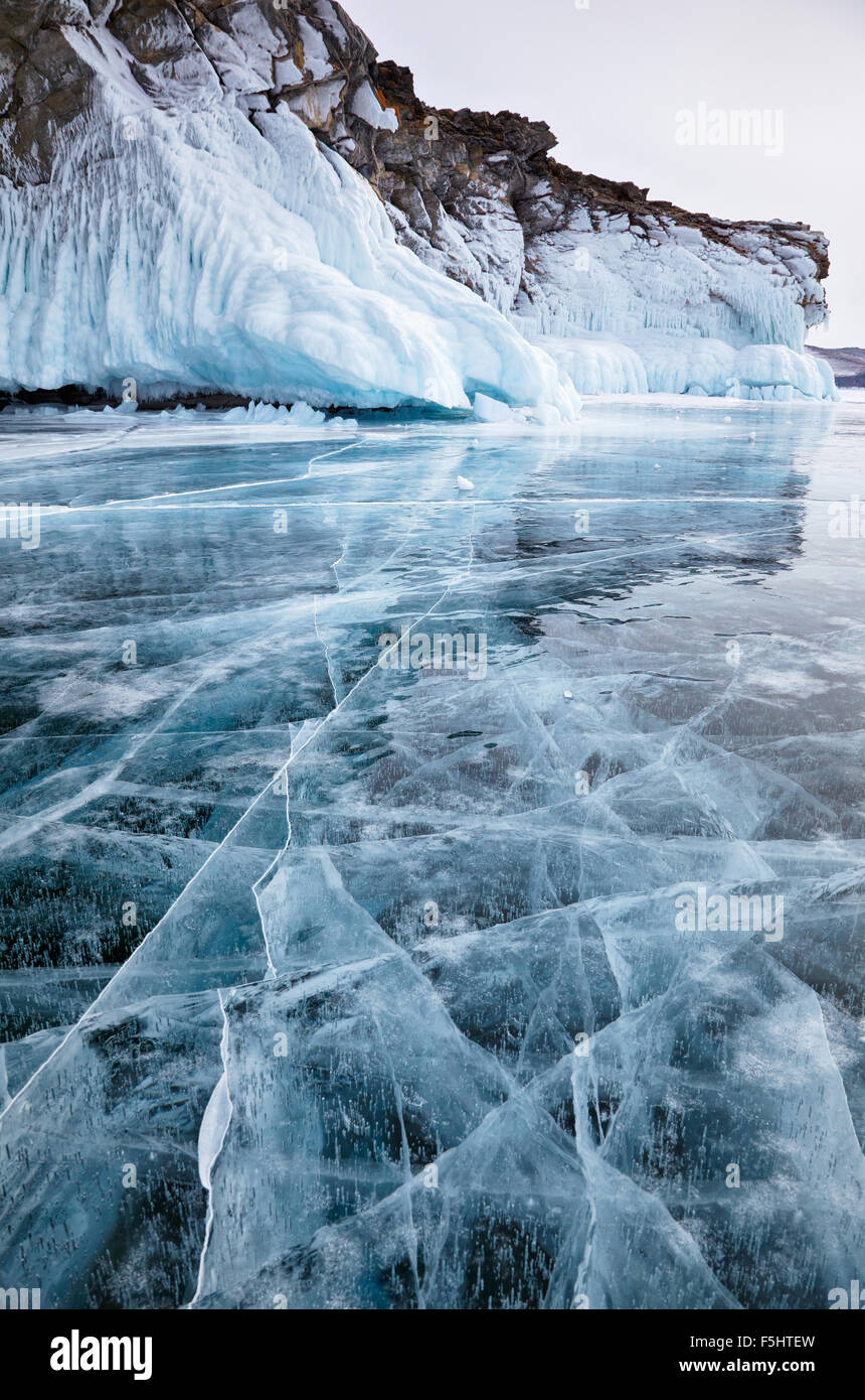 Rocks frozen into the ice of siberian Baikal Lake in winter Stock Photo ...