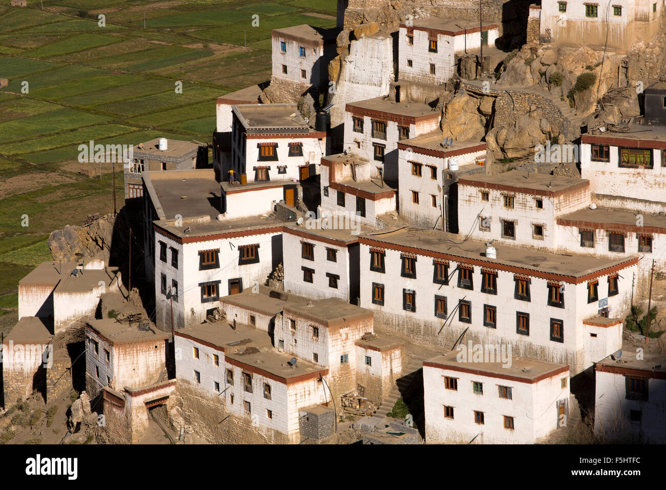 India, Himachal Pradesh, Spiti Valley, Key Monastery, monk’s hillside ...