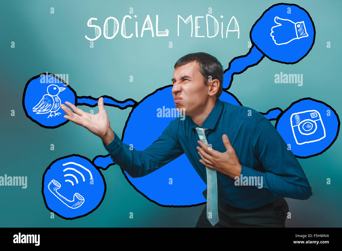 businessman man twisted his face stretched out his hand holding Stock ...