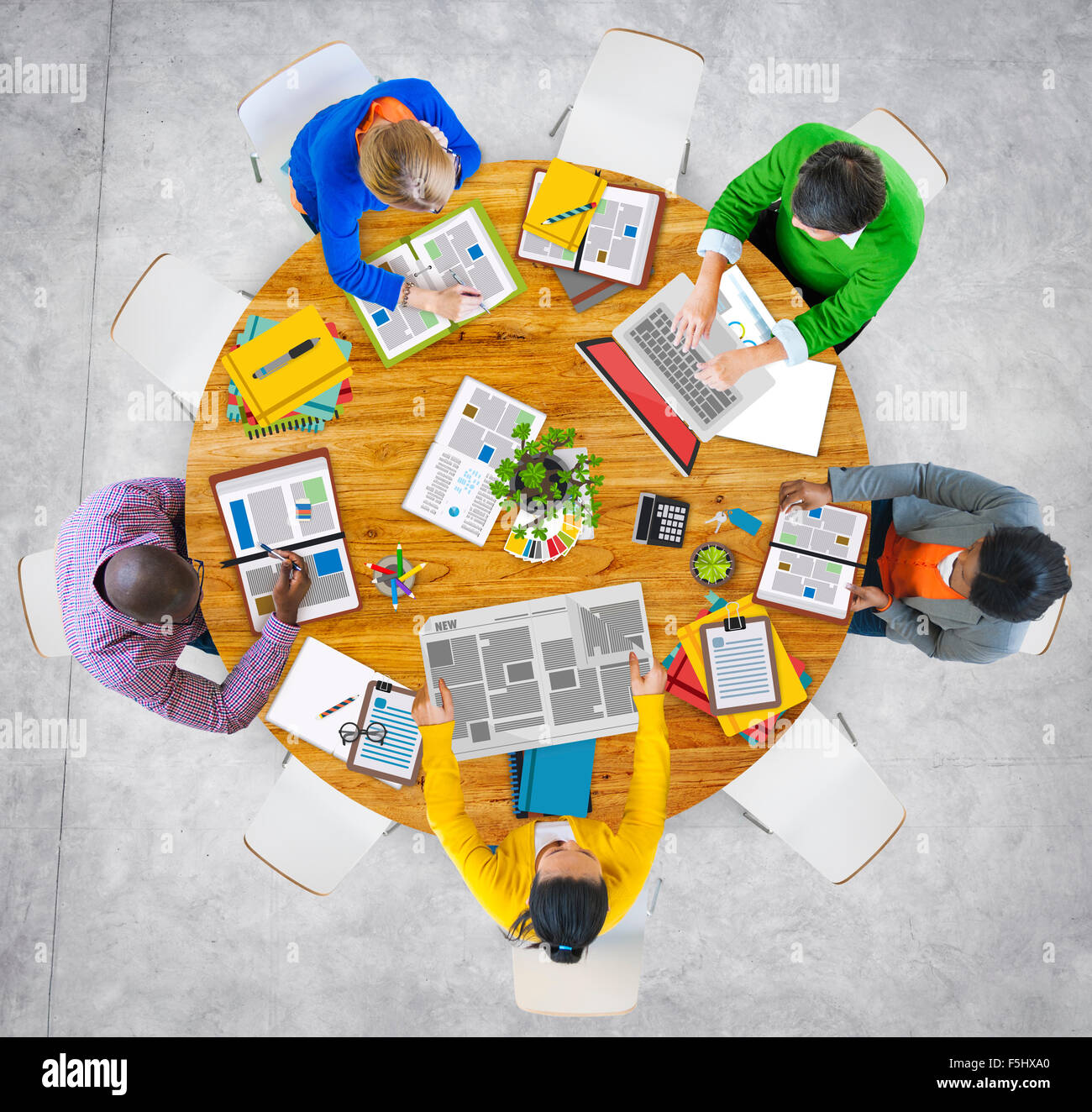 Aerial View of People with Digital Devices Stock Photo - Alamy