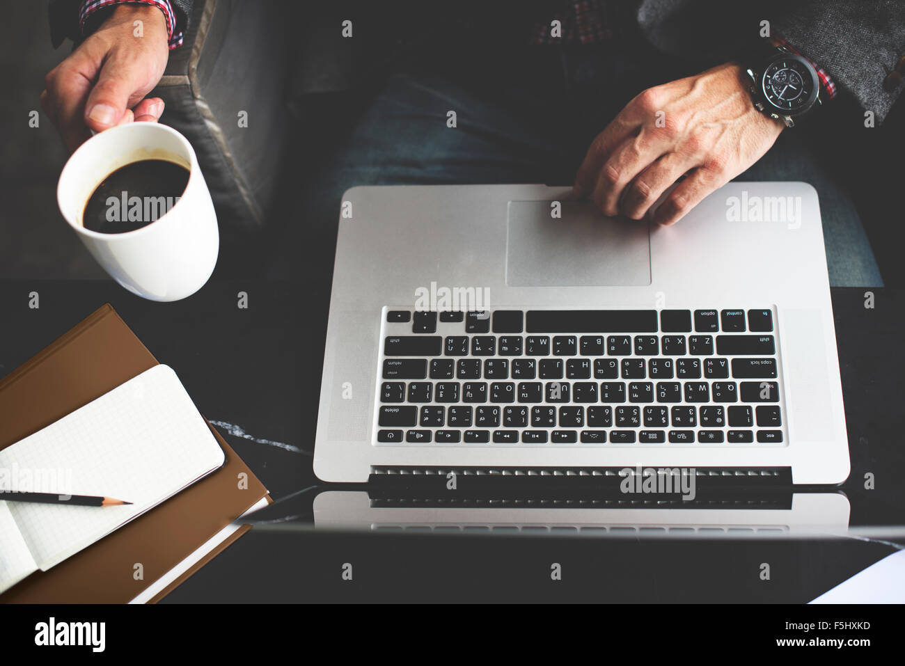 Man Computer Laptop Coffee Cafe Concept Stock Photo - Alamy
