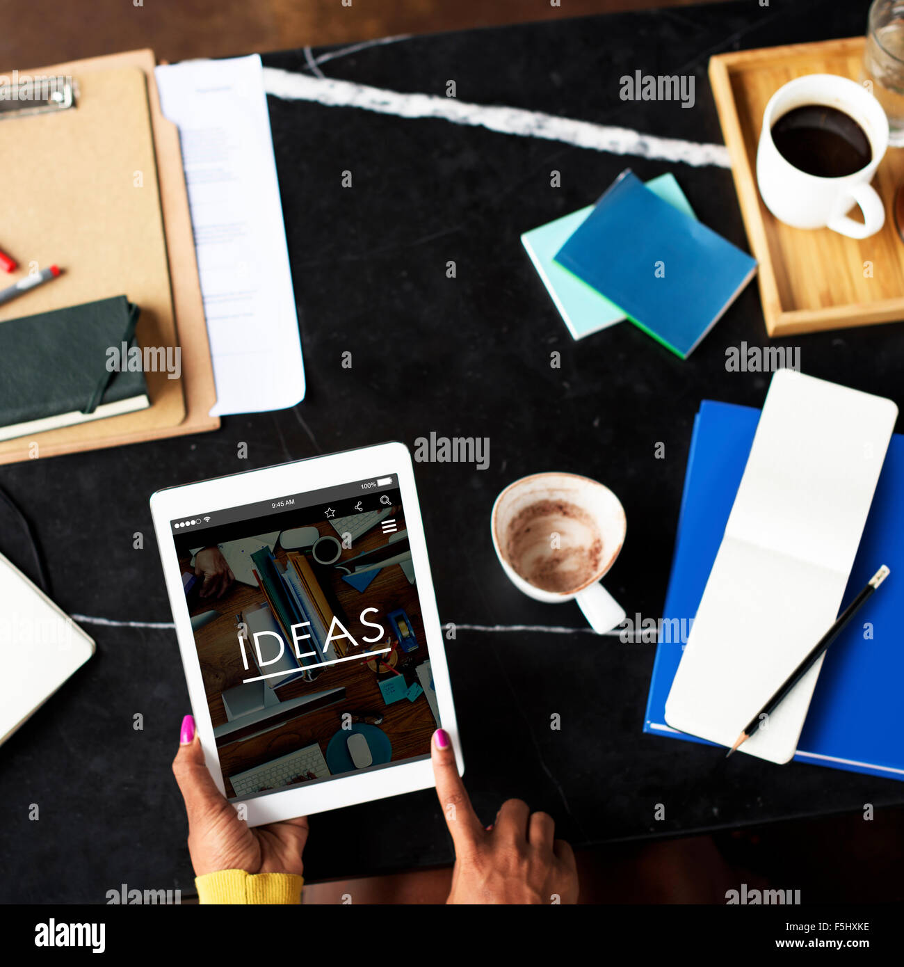 Woman Touch Screen Tablet Ideas Concept Stock Photo - Alamy