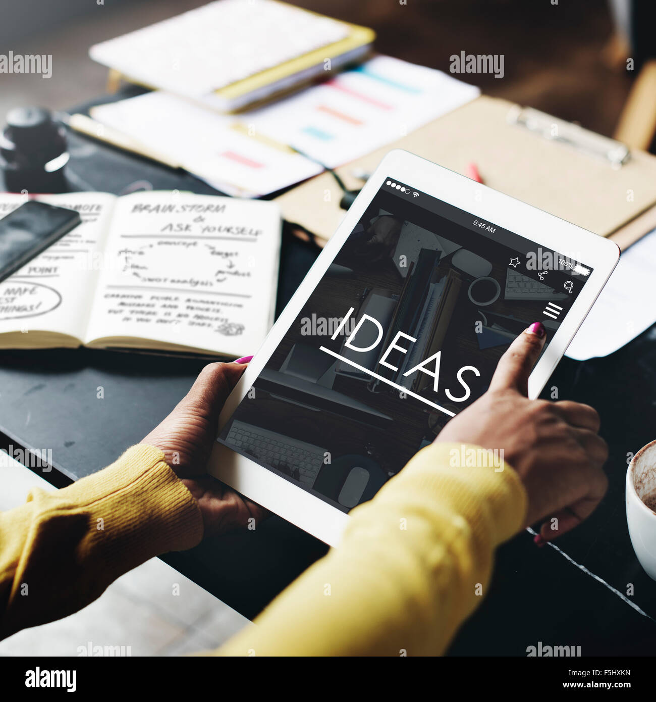 Ideas Working Using Tablet Technology Thinking Concept Stock Photo - Alamy