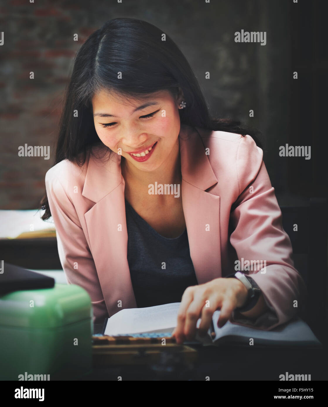 Businesswoman Secretary Reading Book Story Concept Stock Photo - Alamy