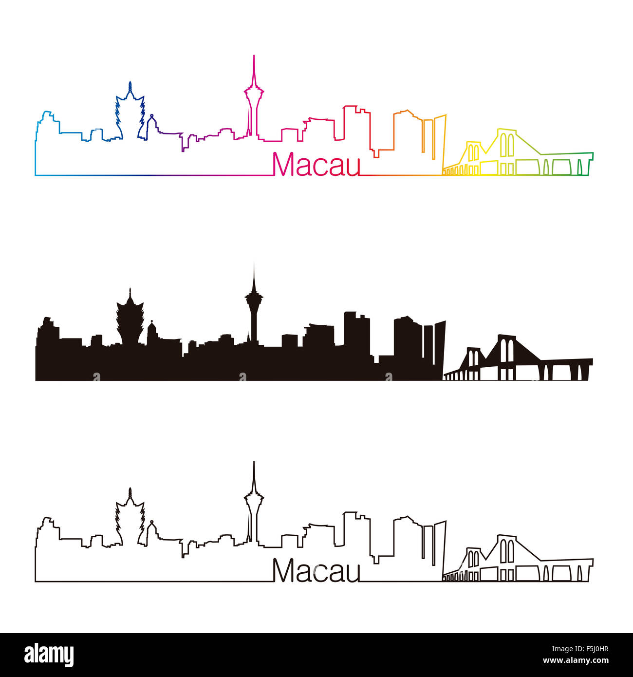 Macau skyline linear style with rainbow in editable vector file Stock ...
