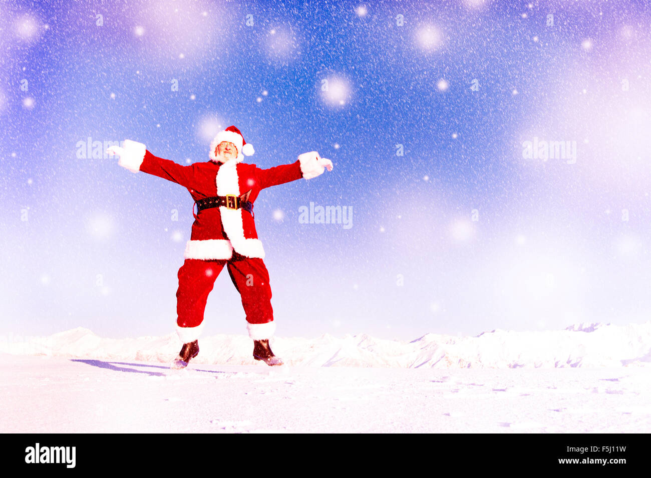 Santa Claus in a Winter Wonderland Jumping Happiness Concept Stock ...
