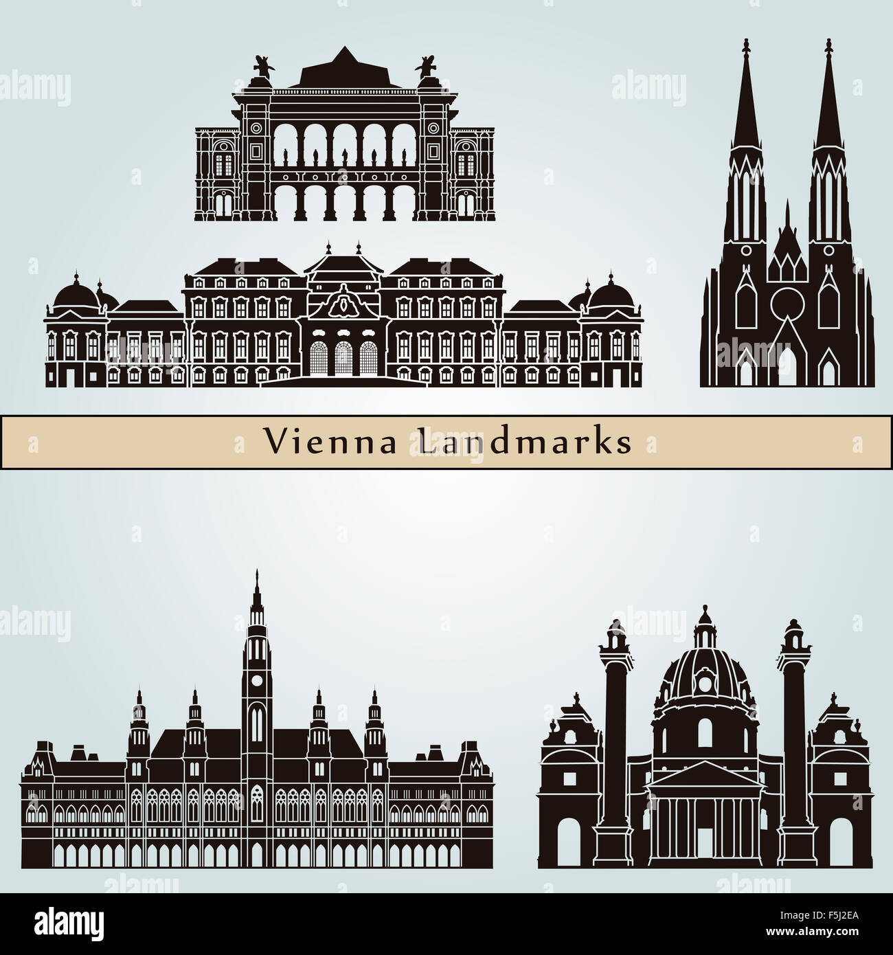 Vienna landmarks and monuments isolated on blue background in editable ...