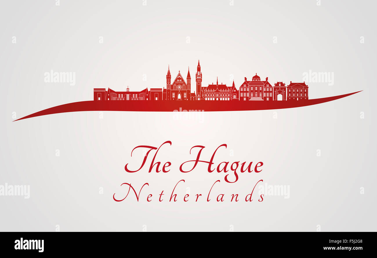 The Hague skyline in red and gray background in editable vector file ...
