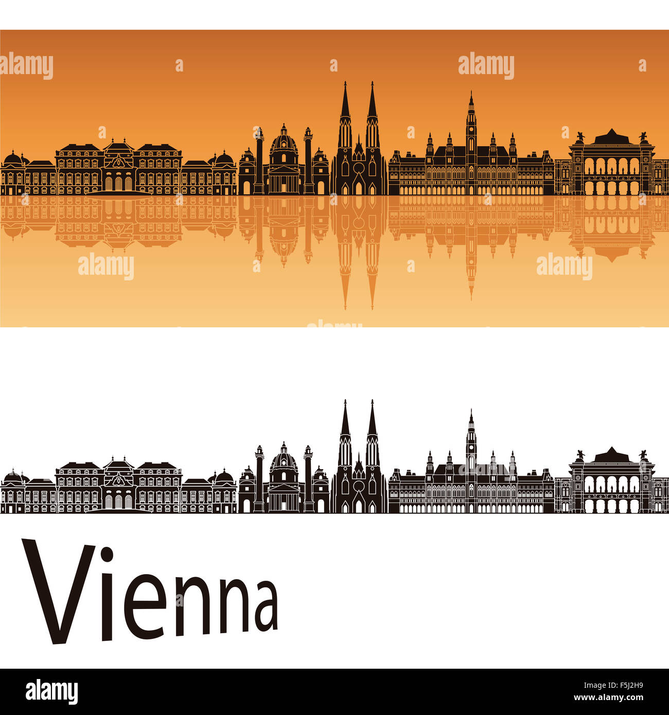 Vienna skyline in orange background in editable vector file Stock Photo ...