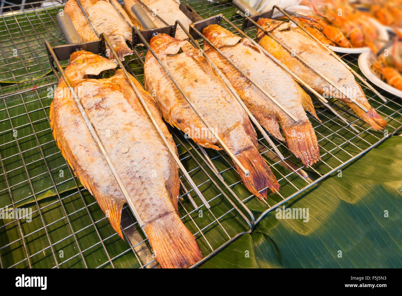 Many fish grilled in the restaurant photography Stock Photo - Alamy