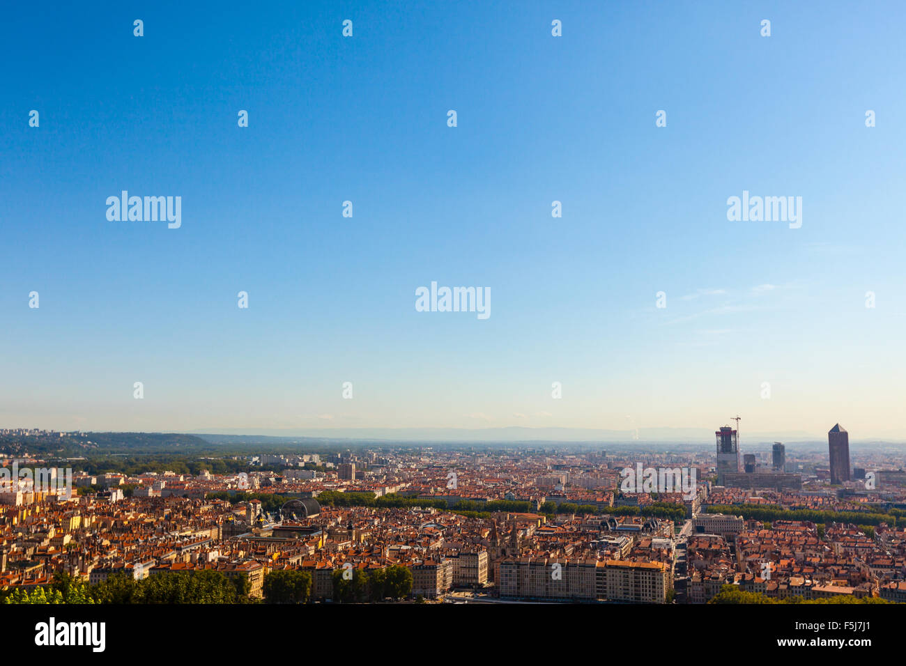 Panoramic aerial view at Lyon from above. Clear blue sky Stock Photo ...