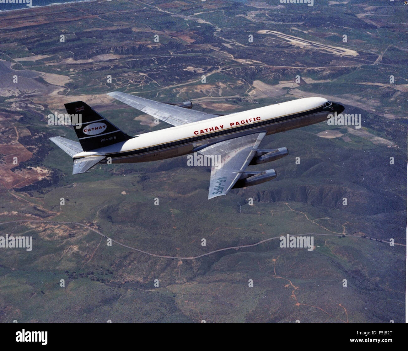 An in-flight image of the Convair 880 operated by Cathay Pacific on ...