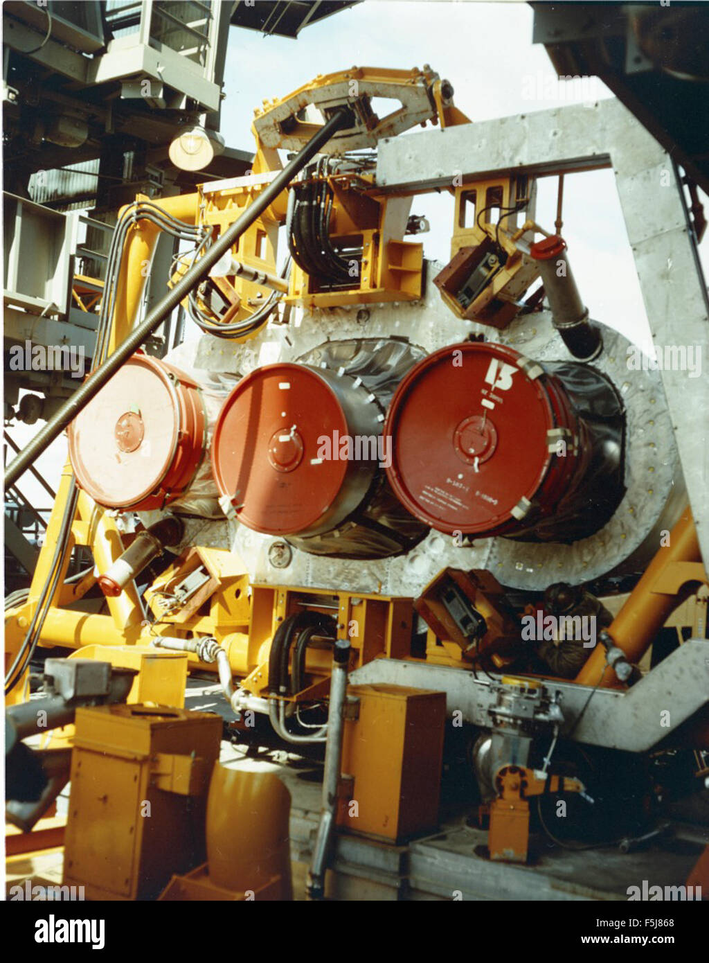 This image focuses on the engines used in Atlas missiles, highlighting ...