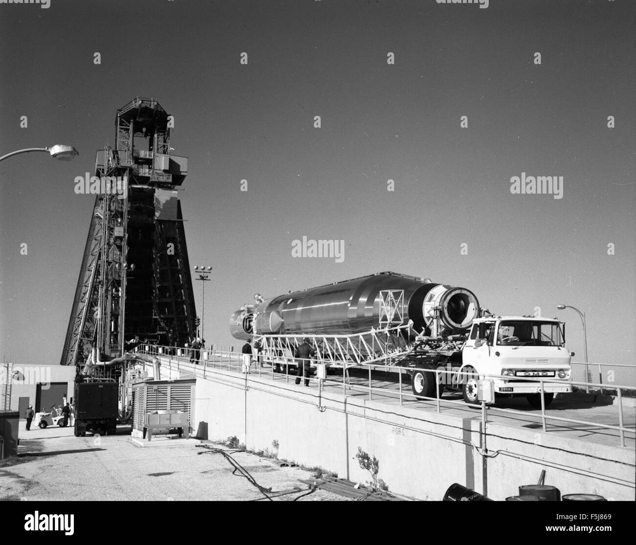 The Atlas rocket being erected in the launch tower, an essential part ...