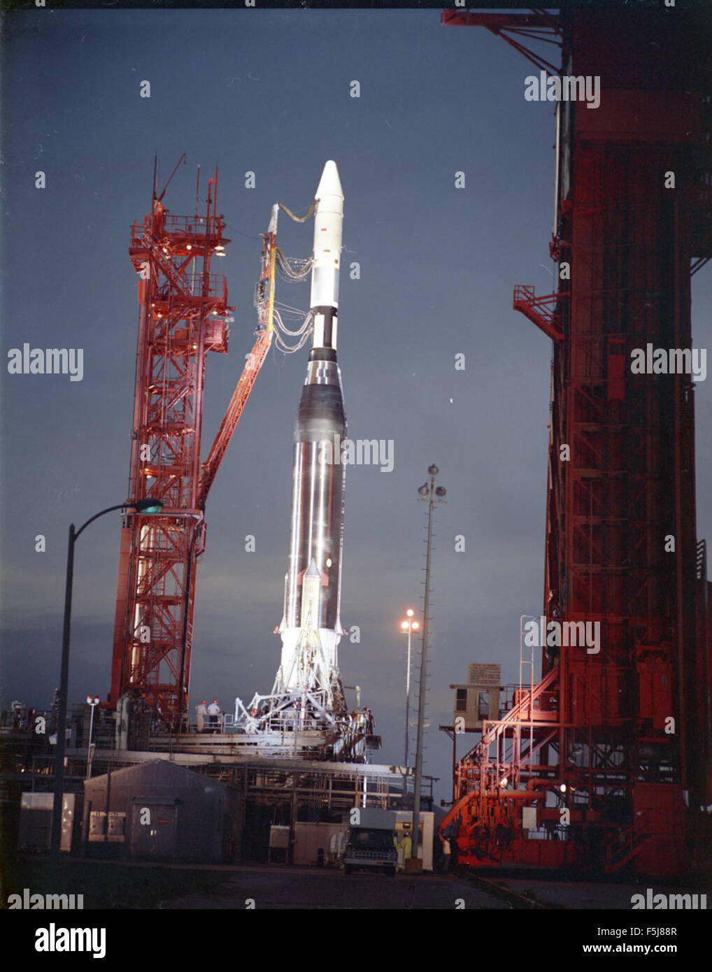 The Atlas 5601 rocket with Agena upper stage is depicted in preparation ...