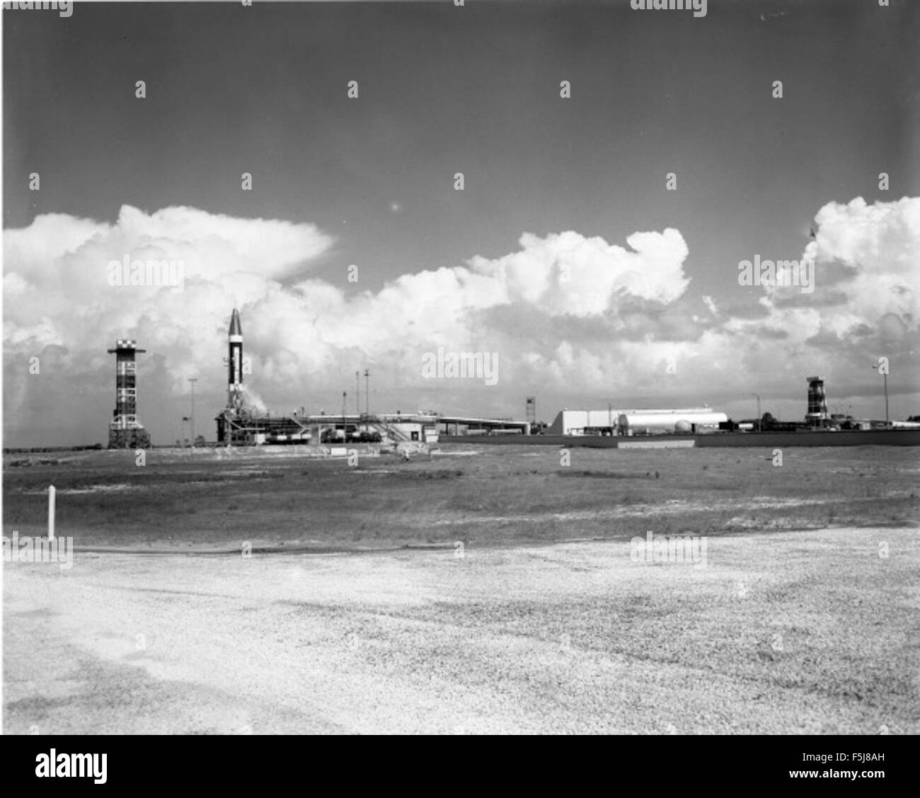 An image showing the Atlas rocket during its assembly, illustrating the ...