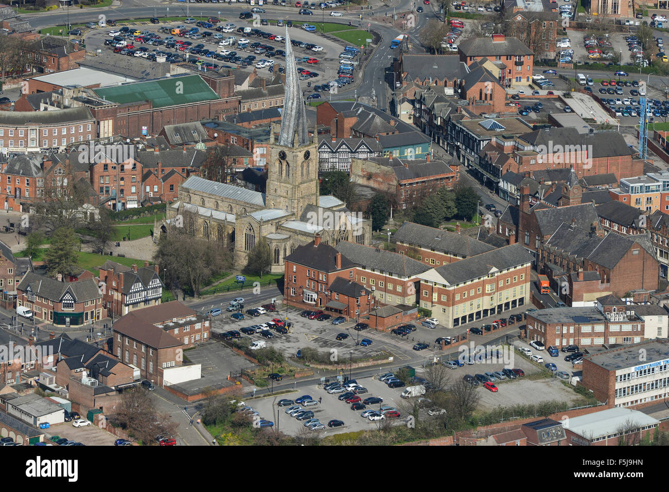 An aerial view of the Church of St Mary and All Saints in Chesterfield ...