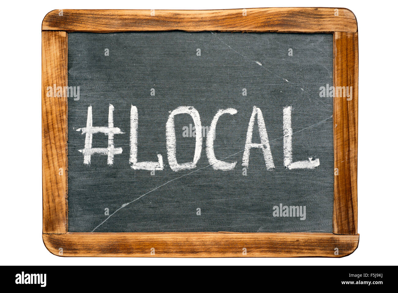 local hashtag handwritten on vintage school slate board Stock Photo - Alamy