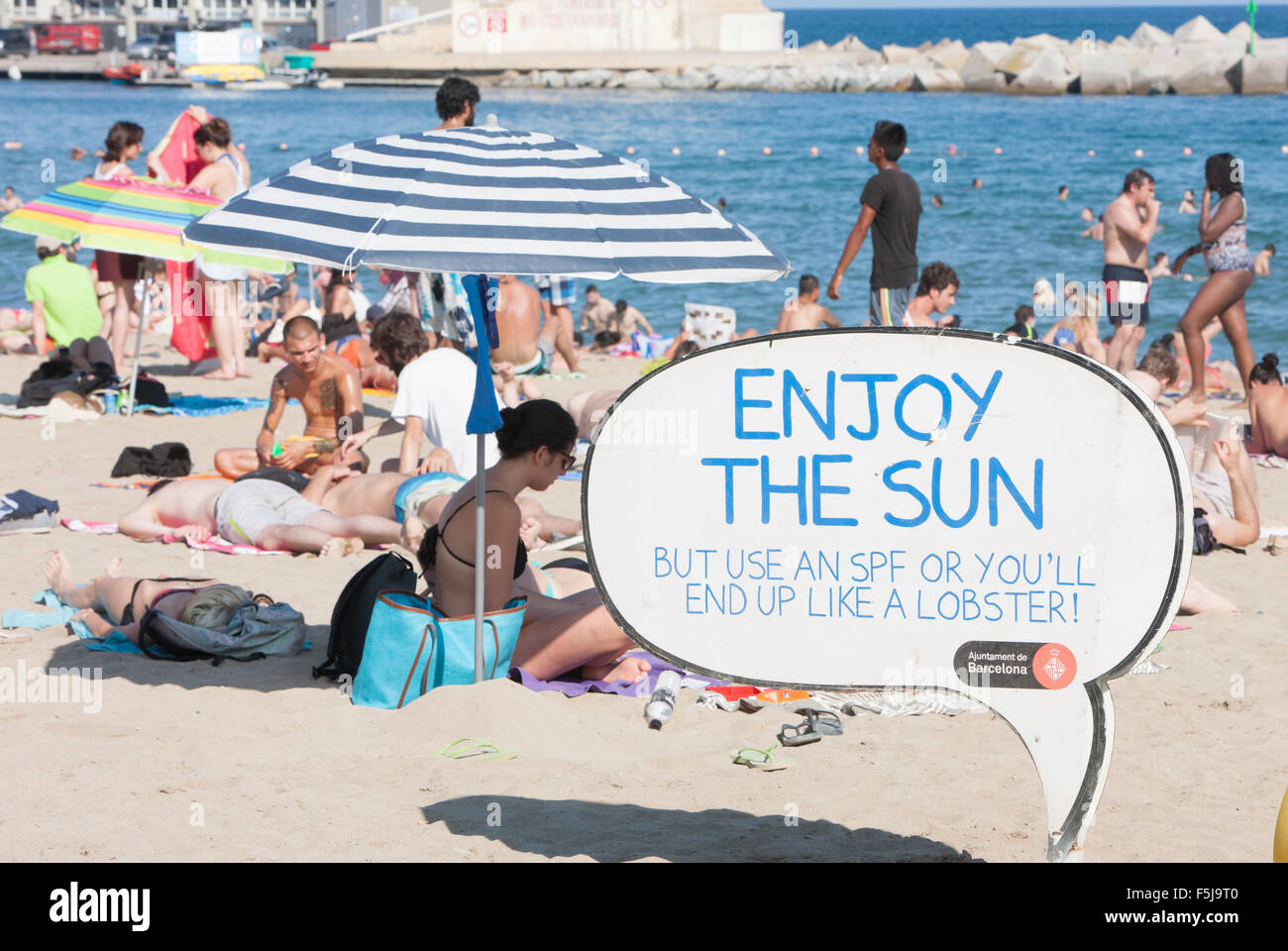 Warning of sunburn,using suncream,UV, dangers,not sleeping on beach at ...